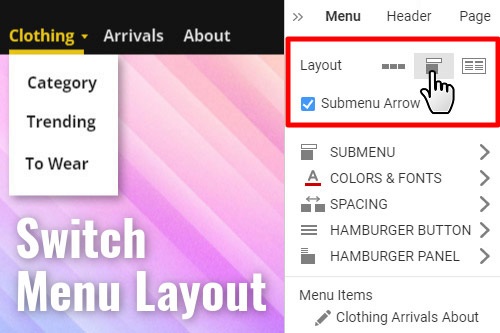 How to switch to the Mega Menu or change the Menu Layout - Nicepage ...