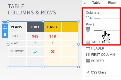 How to change the number of Table's Columns and Rows - Nicepage Help Center